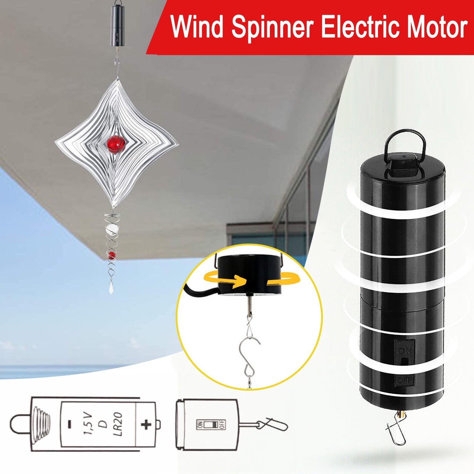 Hanging Display Motor Rotating Motor for Wind Chimes Decor Battery ...