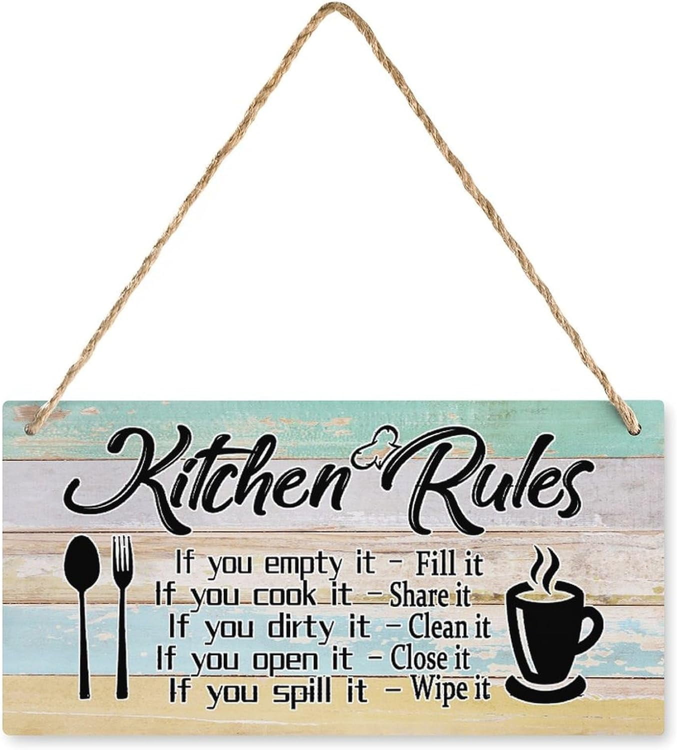Hanging Door Sign Kitchen Rules Wall Decor For Living Room Bedroom ...