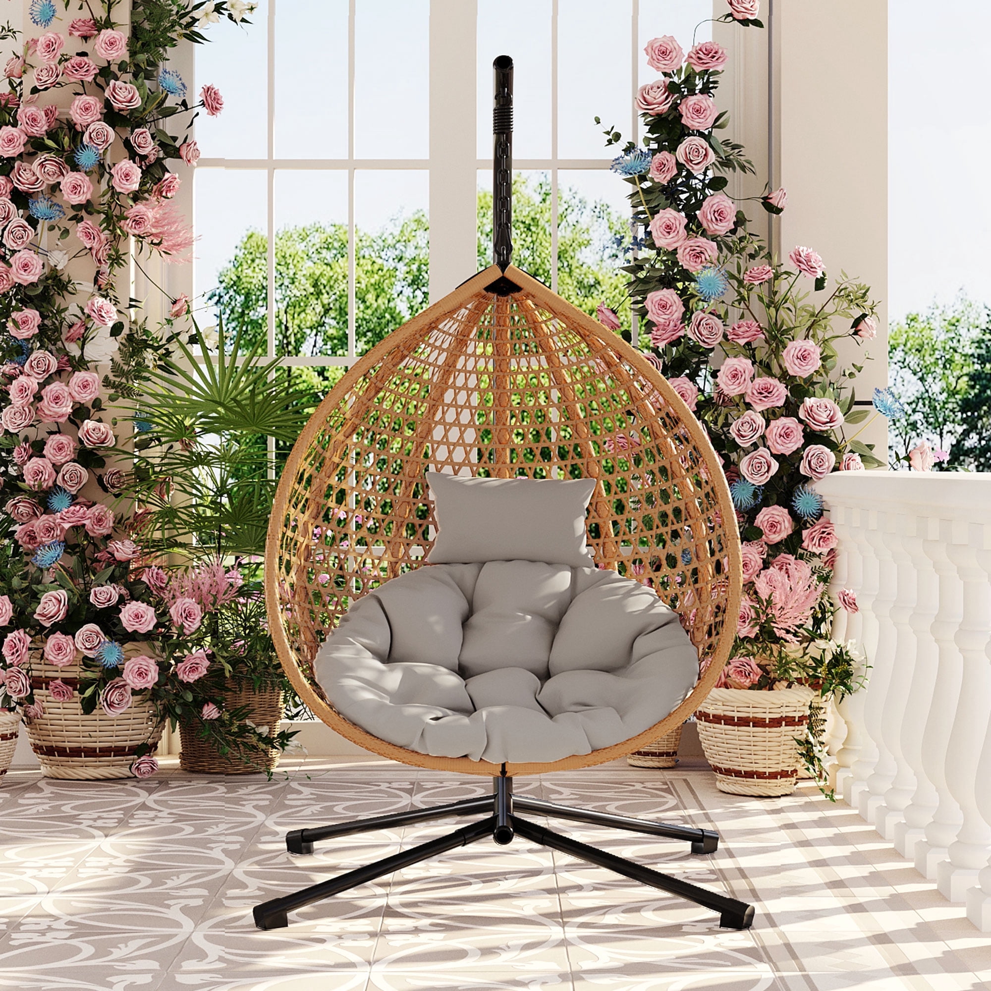 Foldable Hammock Chair with Stand, Hanging Egg Chair for Indoor ...