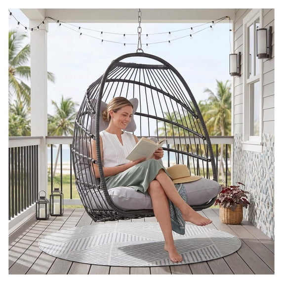 Hanging Egg Chair Outdoor Without Stand, Wicker Rattan Set with Cushion ...