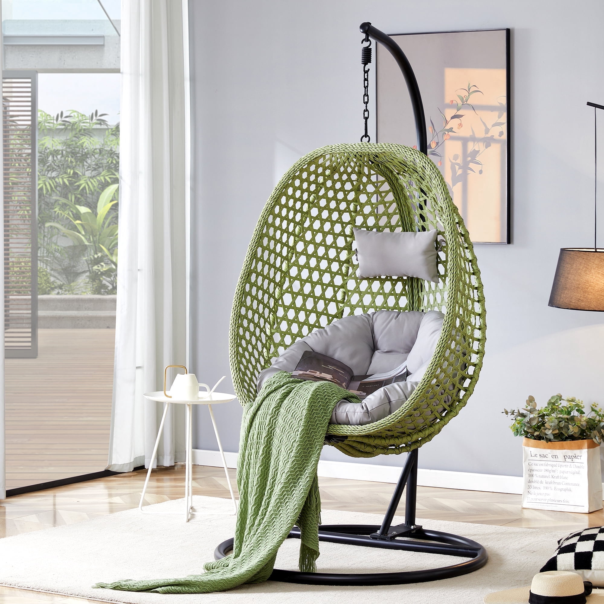 Hanging Egg Chair with Stand & Cushions, Outdoor and Indoor Hammock ...