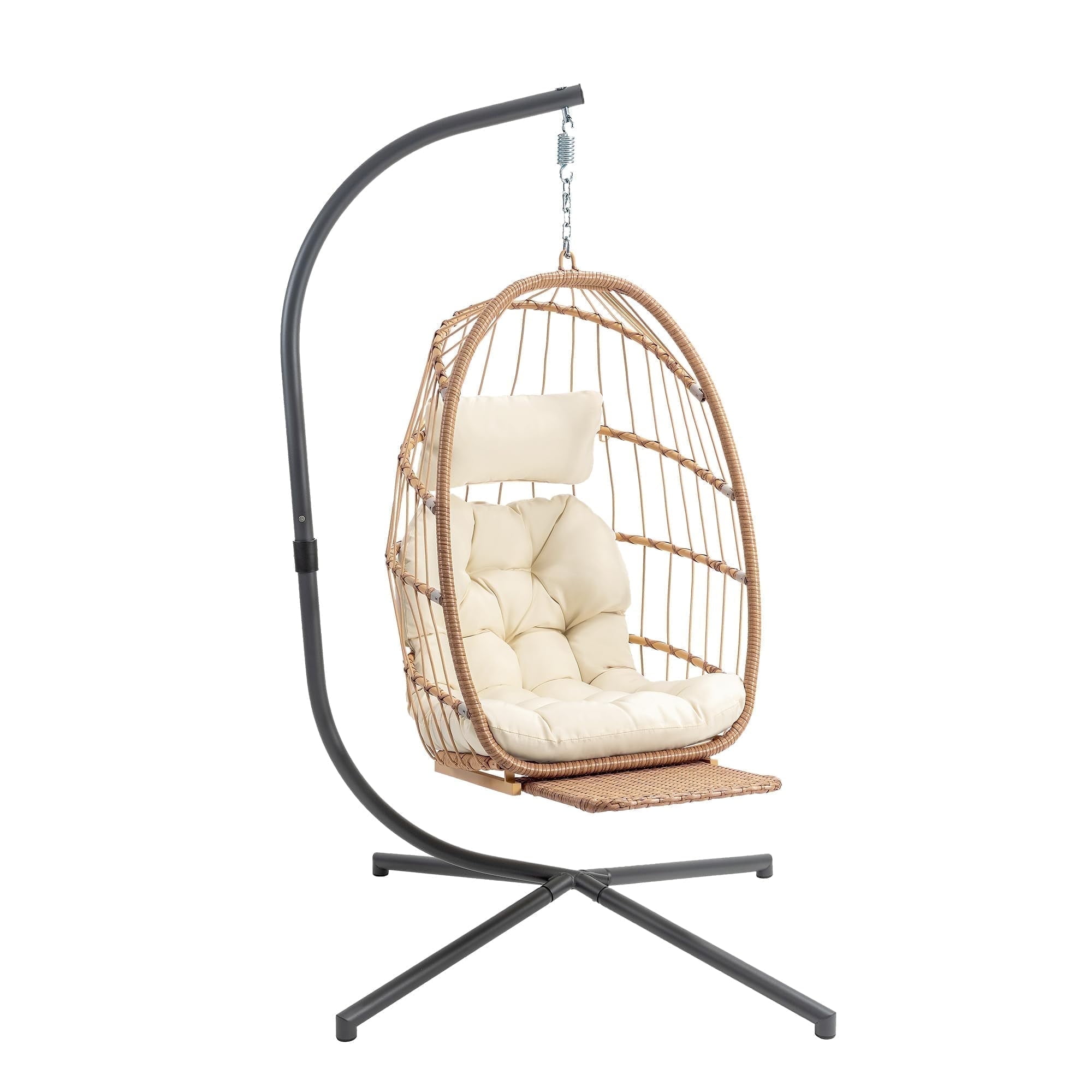 Hanging Egg Chair with Stand and Footrest for Indoor Outdoor, Foldable ...