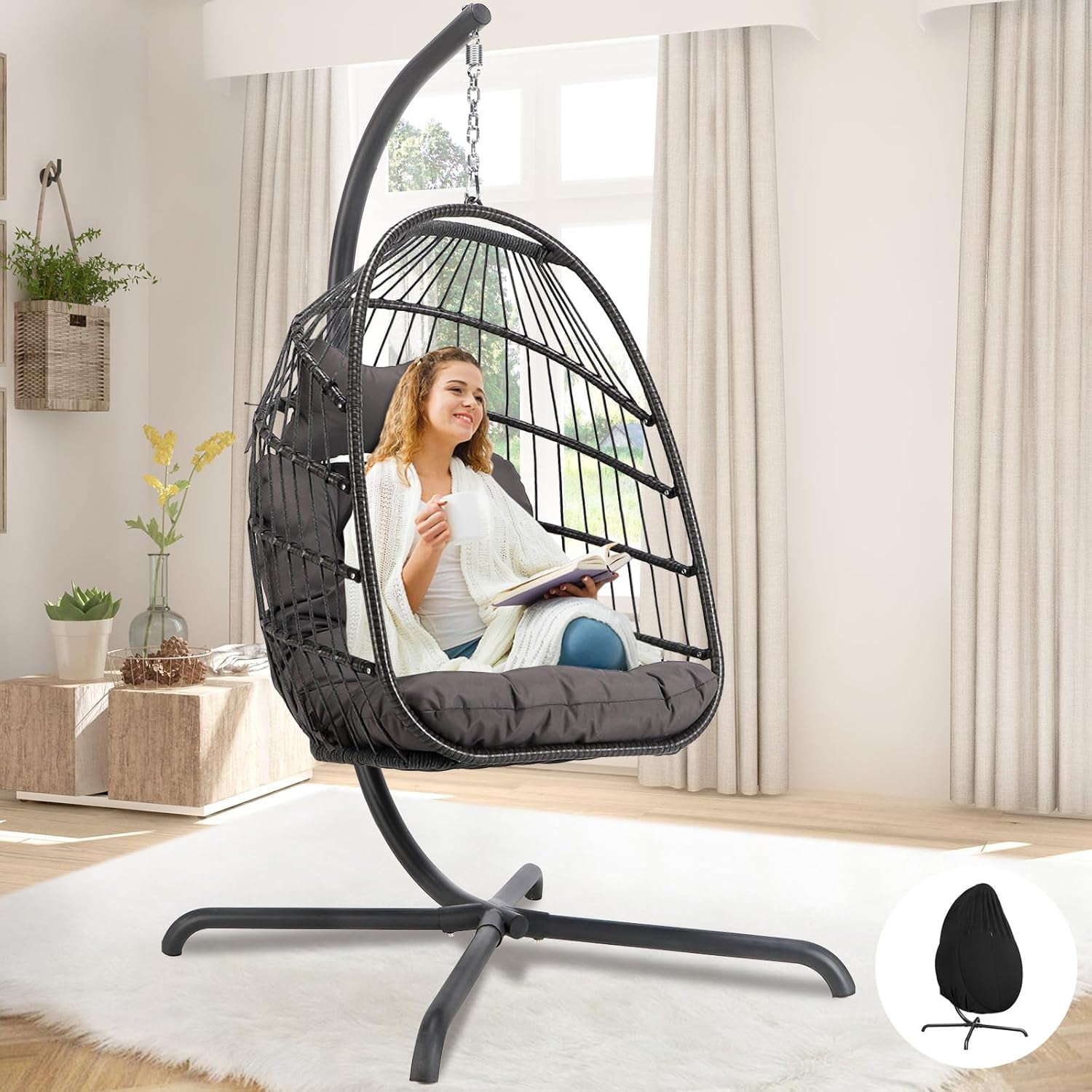 Hanging Egg Chair with Stand - Outdoor Swinging Chair with Water ...