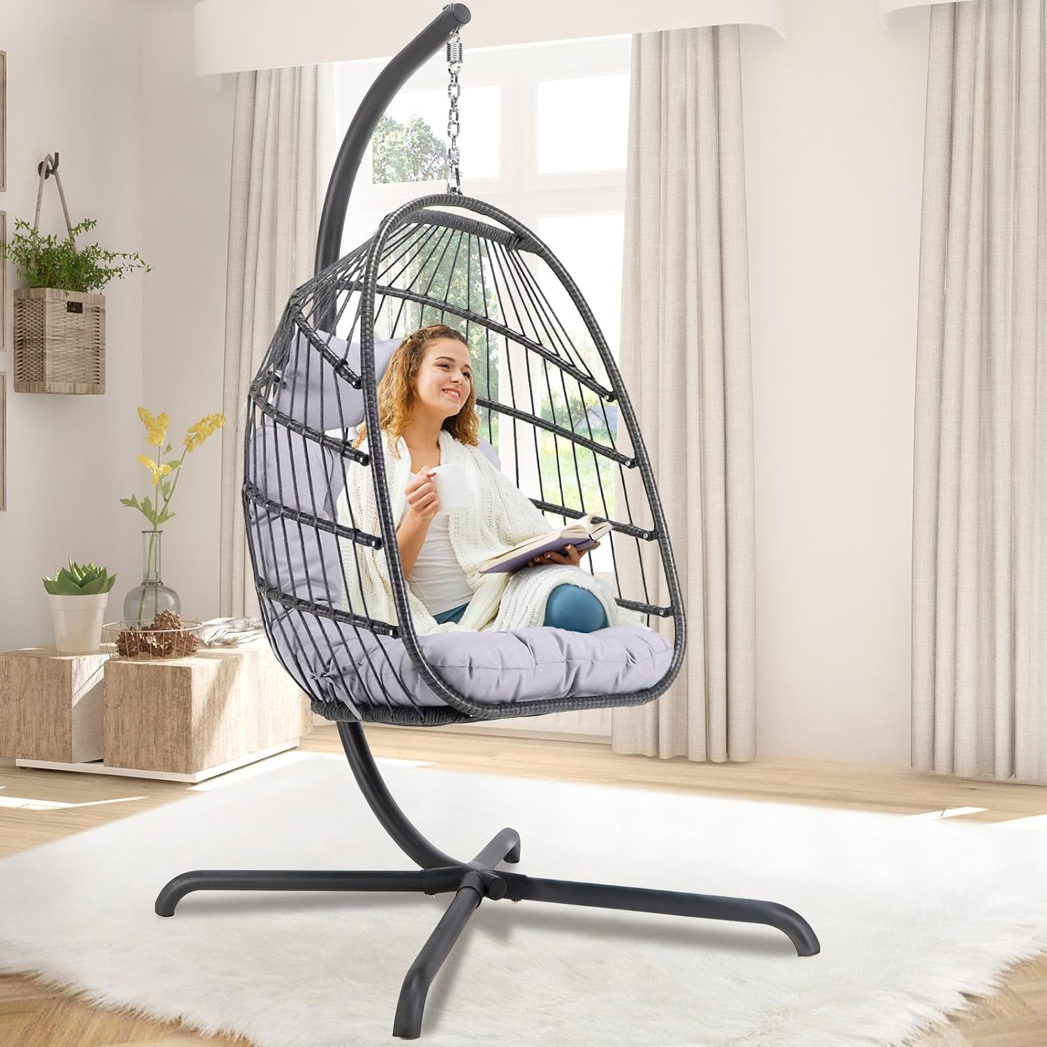 Hanging Egg Chair with Stand - Outdoor Swinging Chair with Water ...