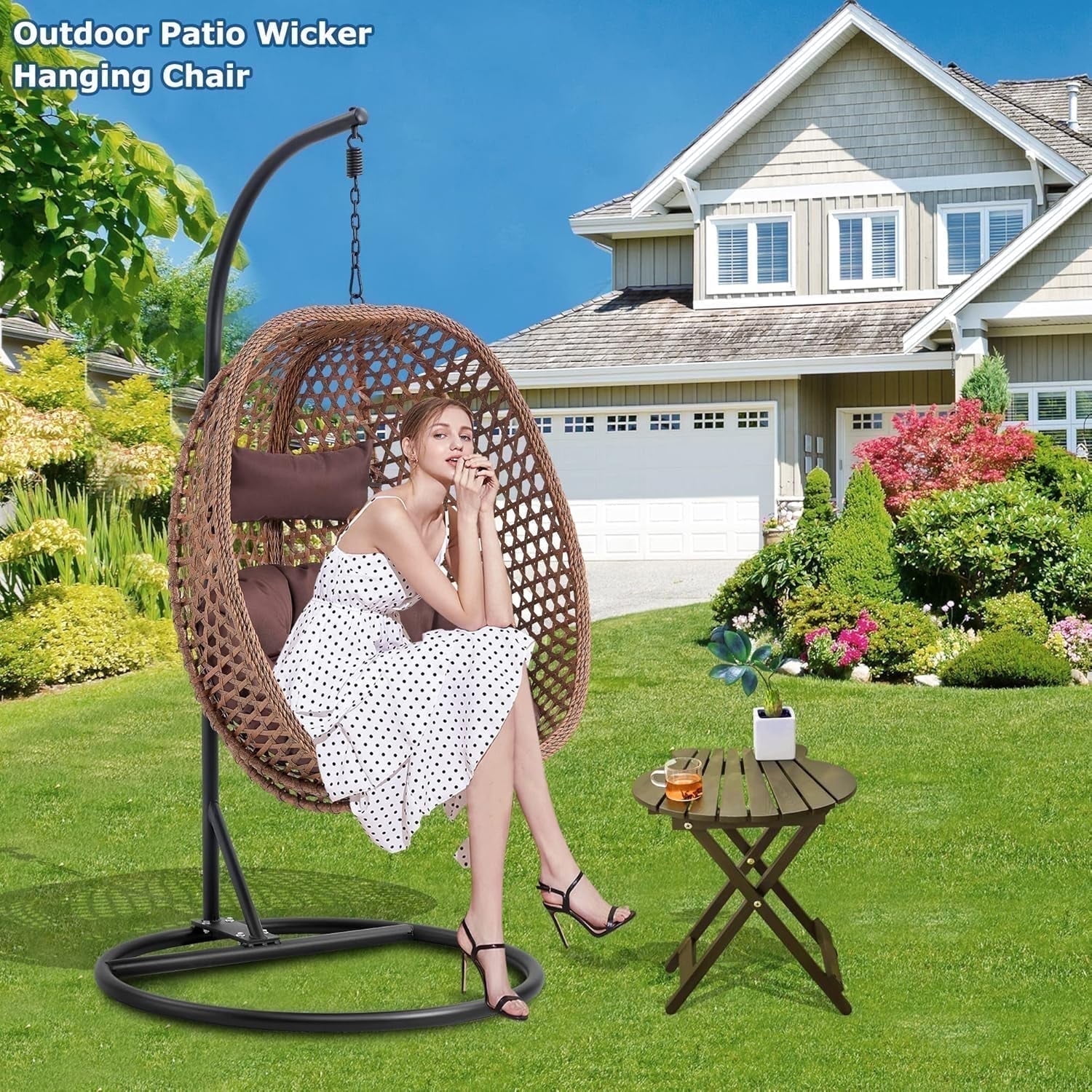 SUDICA Egg Hanging Chair with Soft Cushion, Brown - Set of 1 - Walmart.com