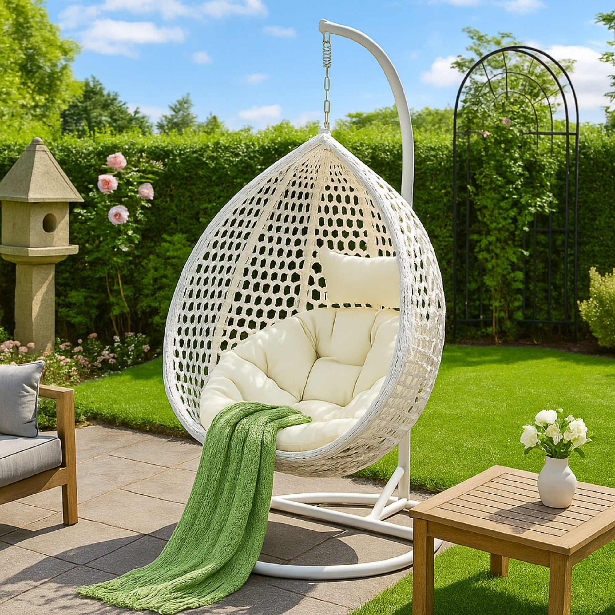 SUDICA Hanging Egg Chair with Stand, Rattan Wicker Swing Chair with ...