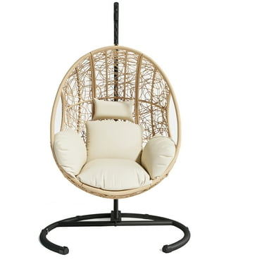 SWITTE Swing Egg Chair with Stand 2 Person Beige Wicker Egg Chairs ...