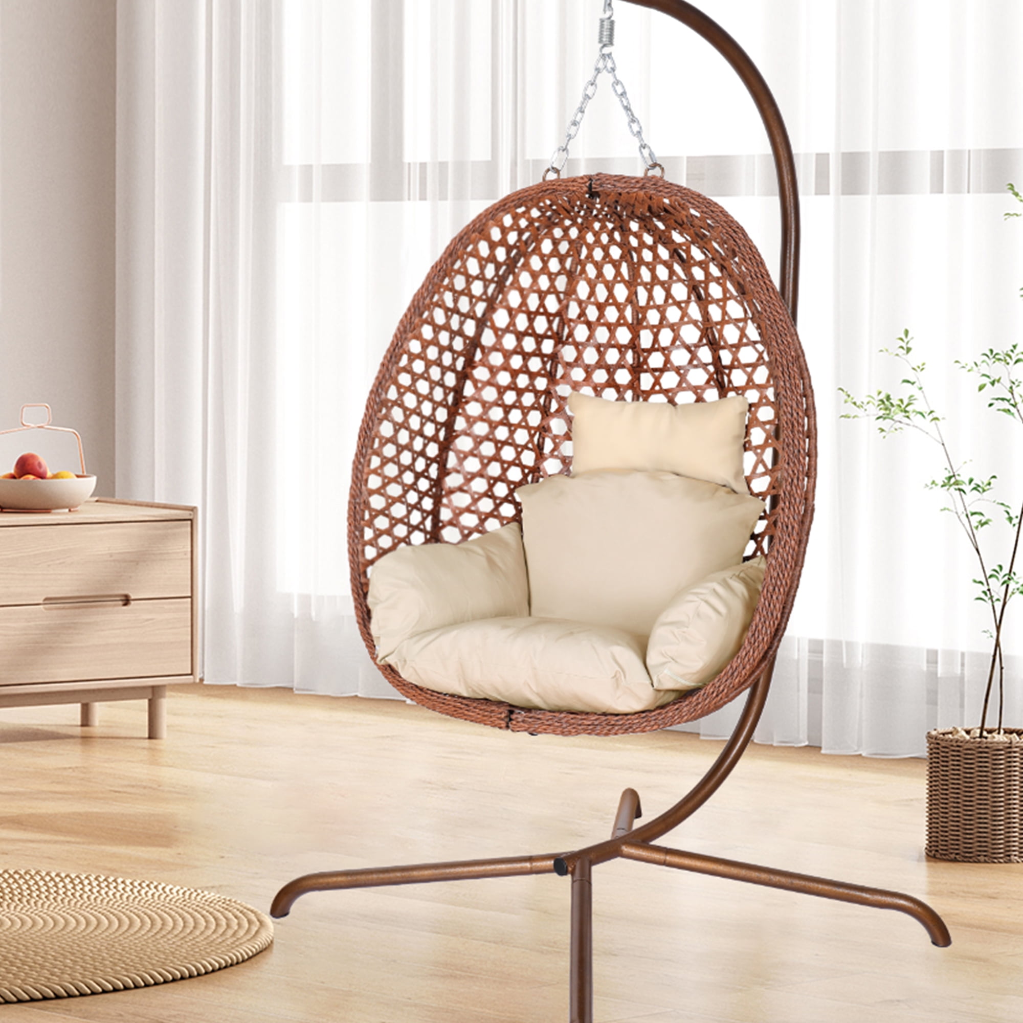 Hanging Egg Swing Chair with Stand Comfortable Patio Weaving Swing Egg ...