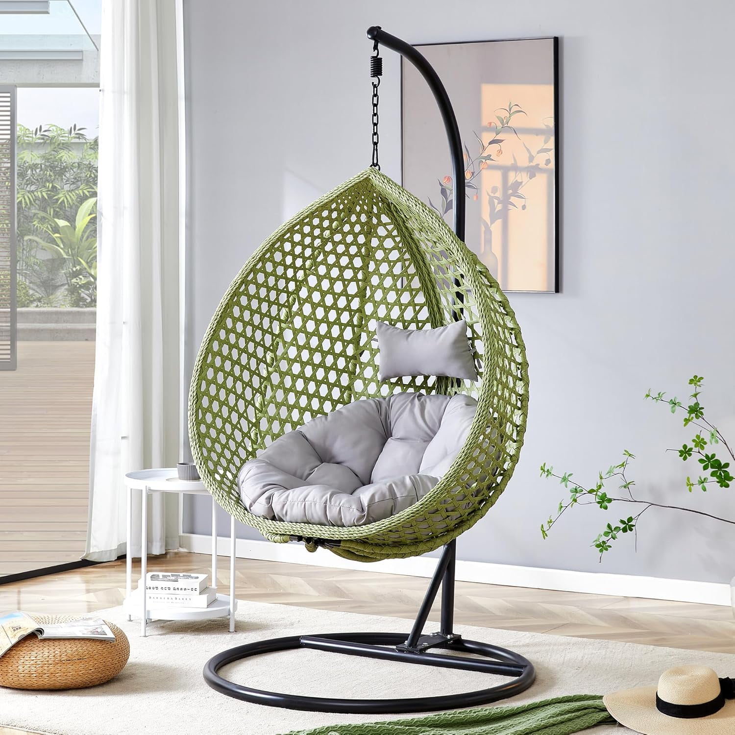 Hanging Egg Swing Chair with Stand, Rattan Wicker Hanging Egg Chair ...