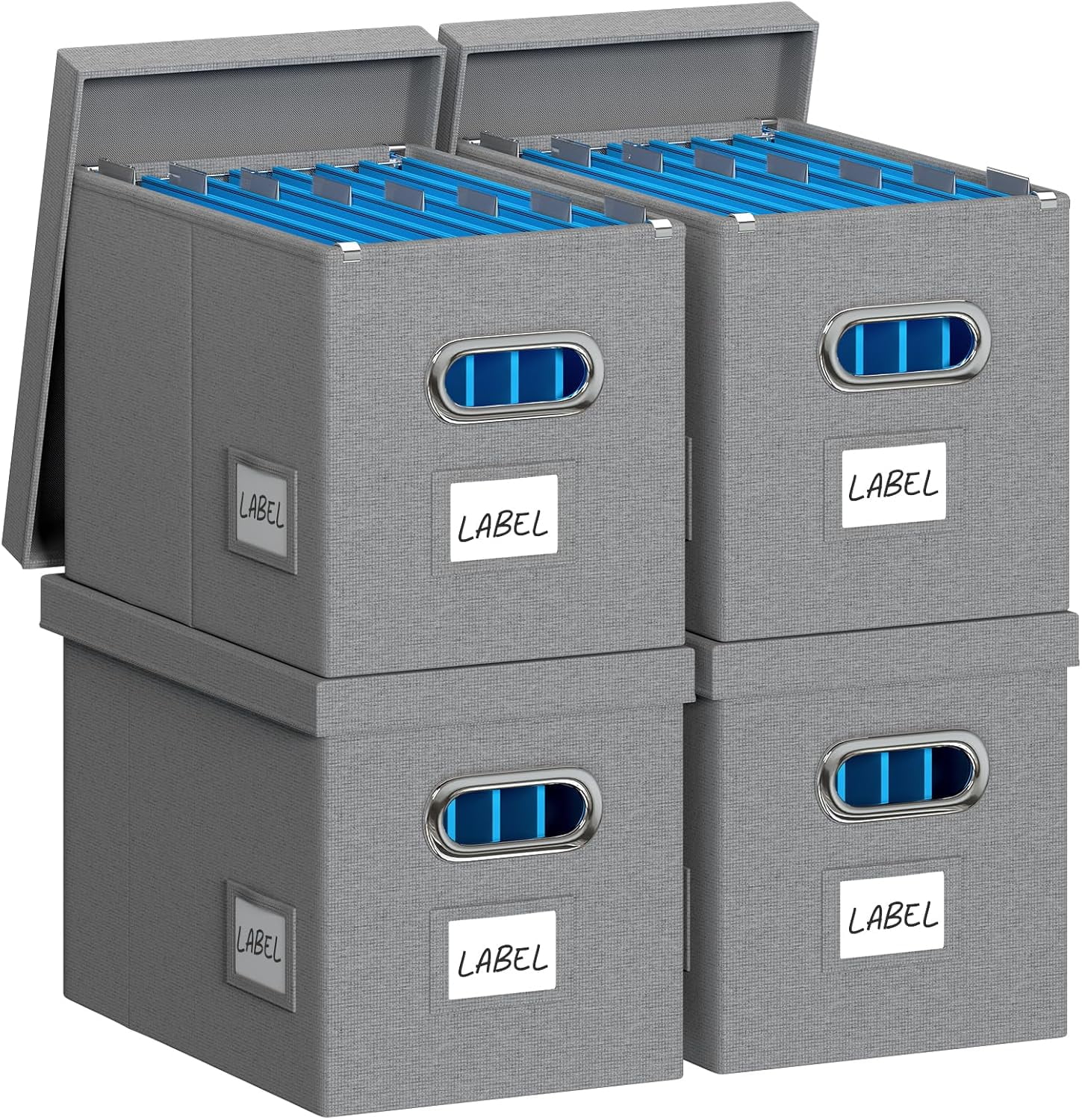Hanging File Box with Lid, Set of 4 Filing Organizer Storage Boxes ...