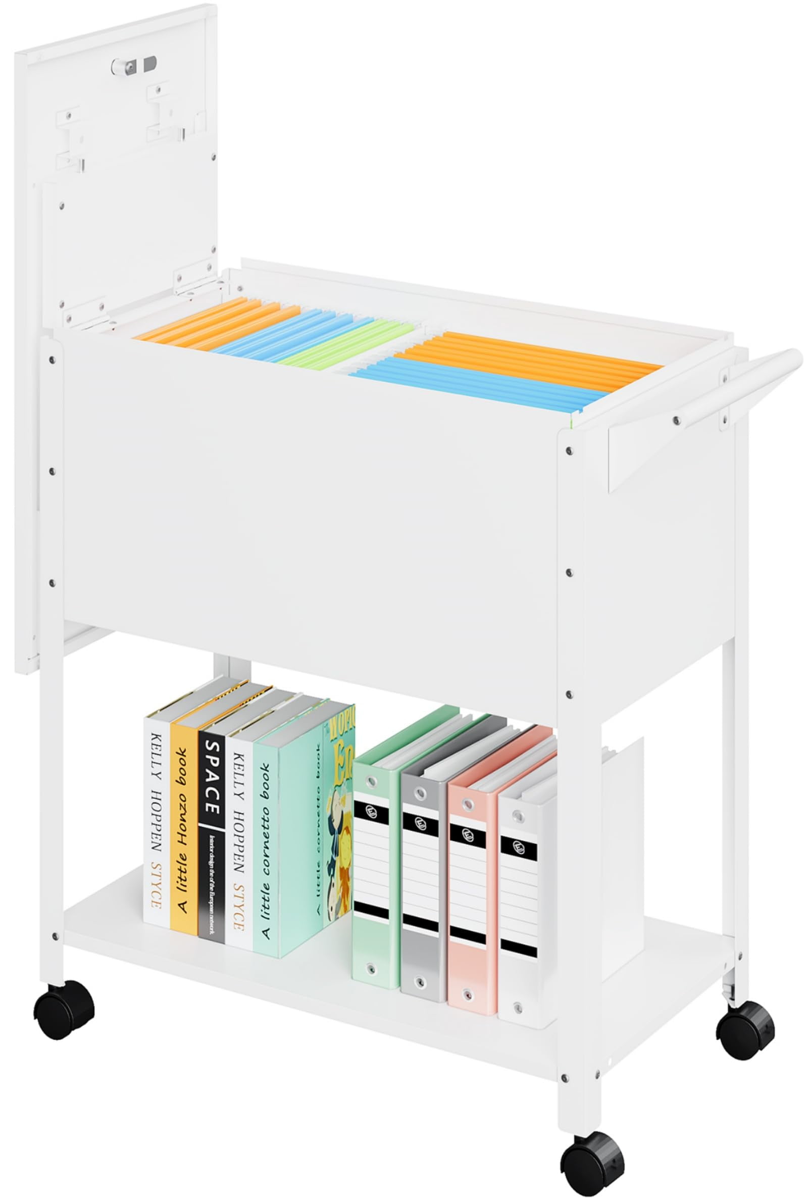 Hanging File Cart on Wheels, Rolling Metal File Cabinet Organizer ...
