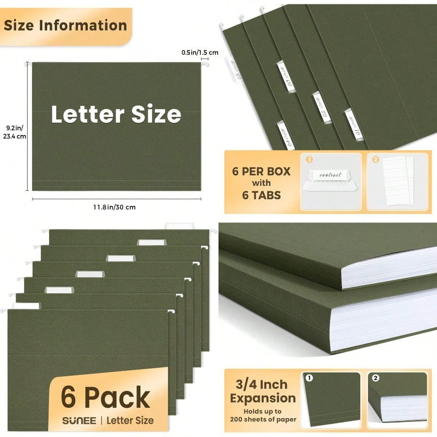 Hanging File Folders 6 Pack Letter Size Hanging File Folders With 1 ...