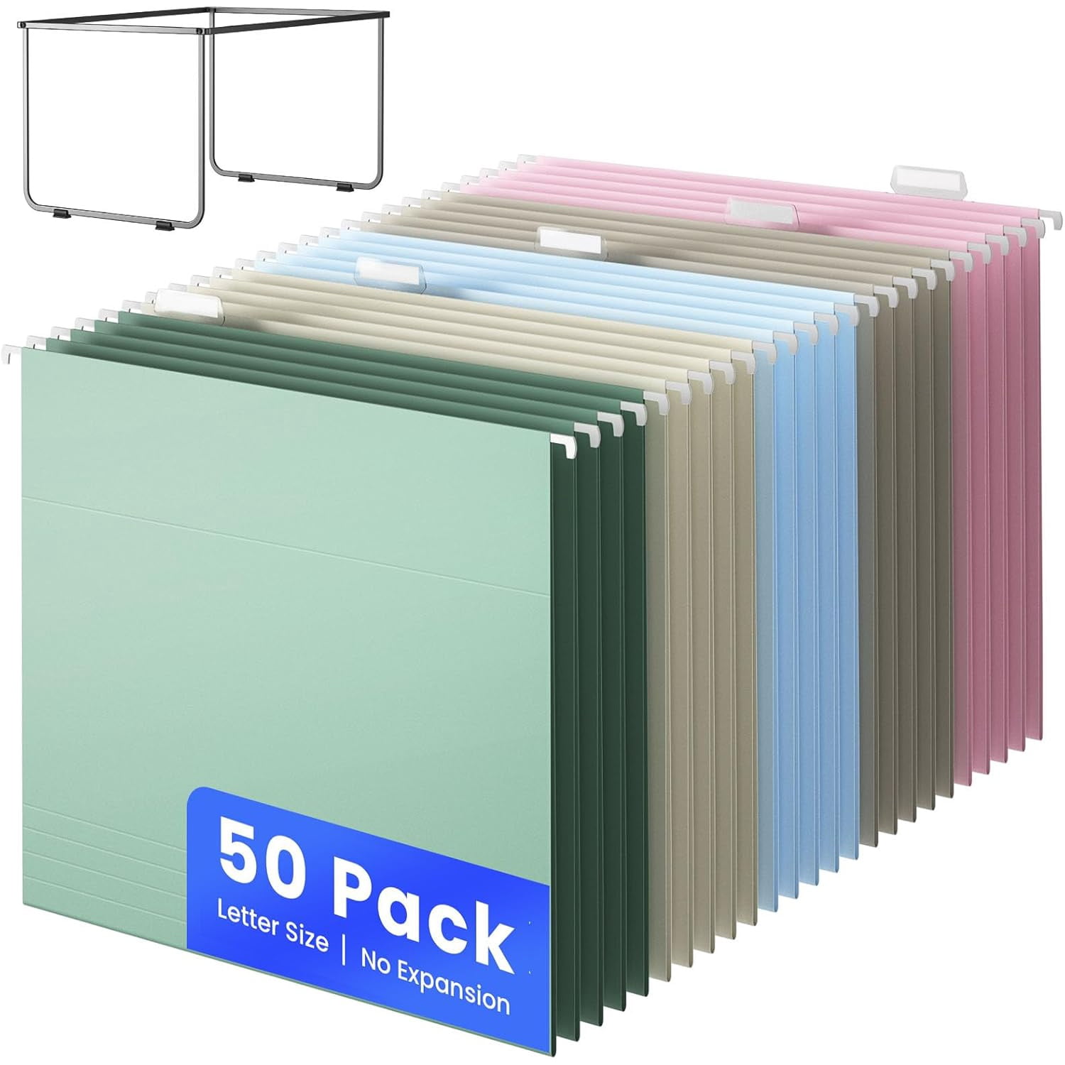 Hanging File Folders Letter Size, Metal File Frame with 50 Pcs Colored ...