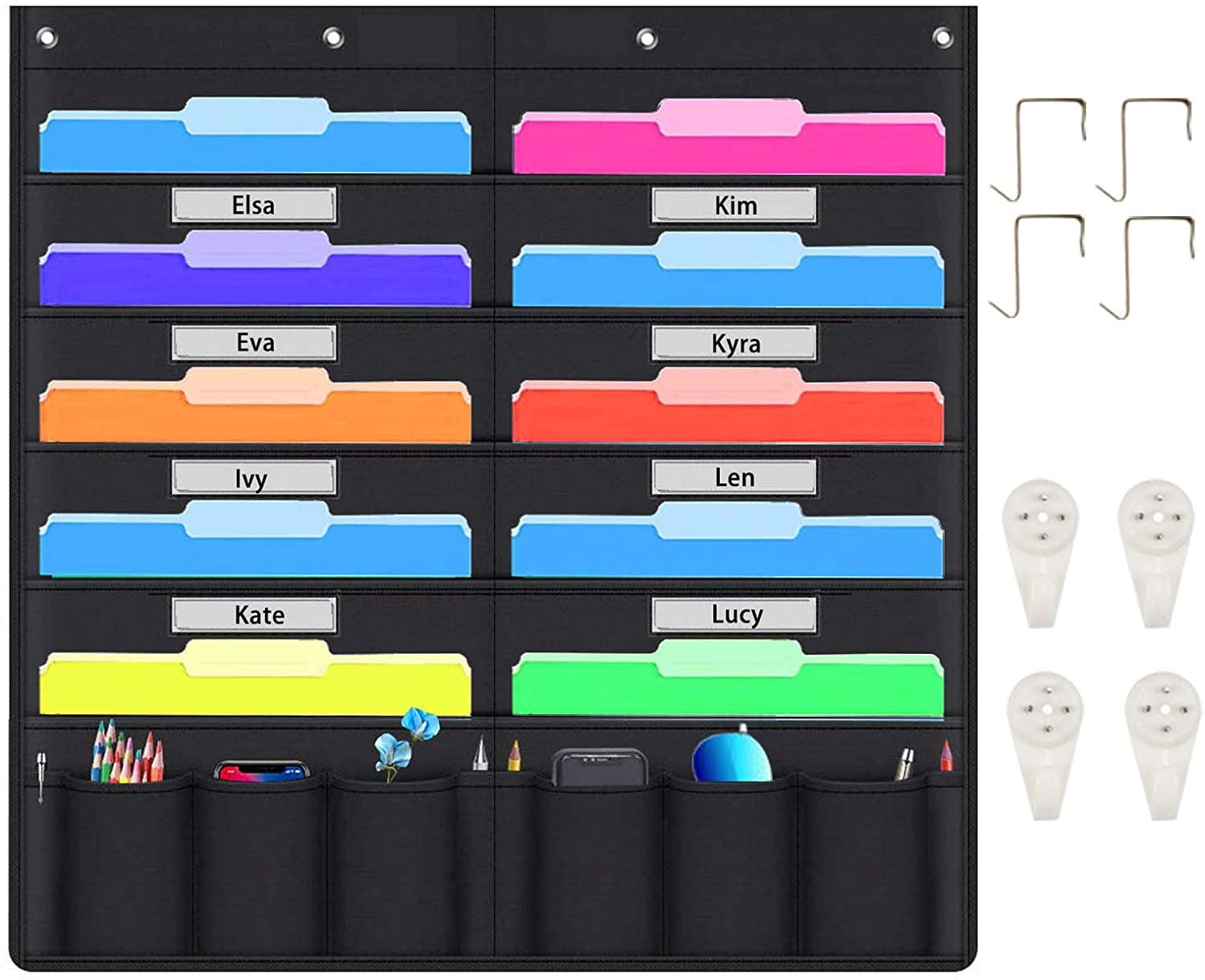 Hanging File Holder Organizer Rack, 10+10 Pocket Chart File Folders ...