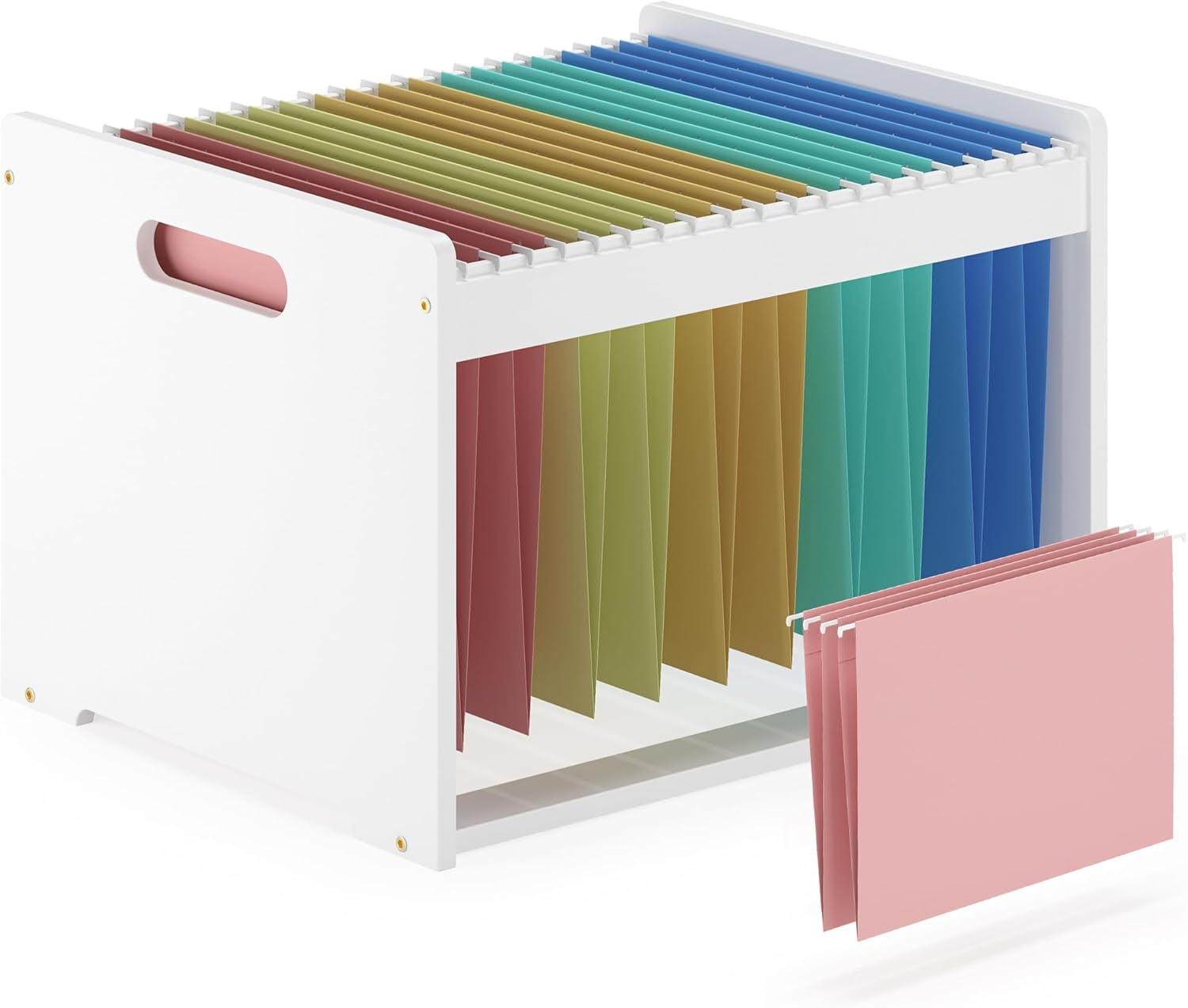 Hanging File Organizer Box for Letter Size, Bamboo File Folder ...