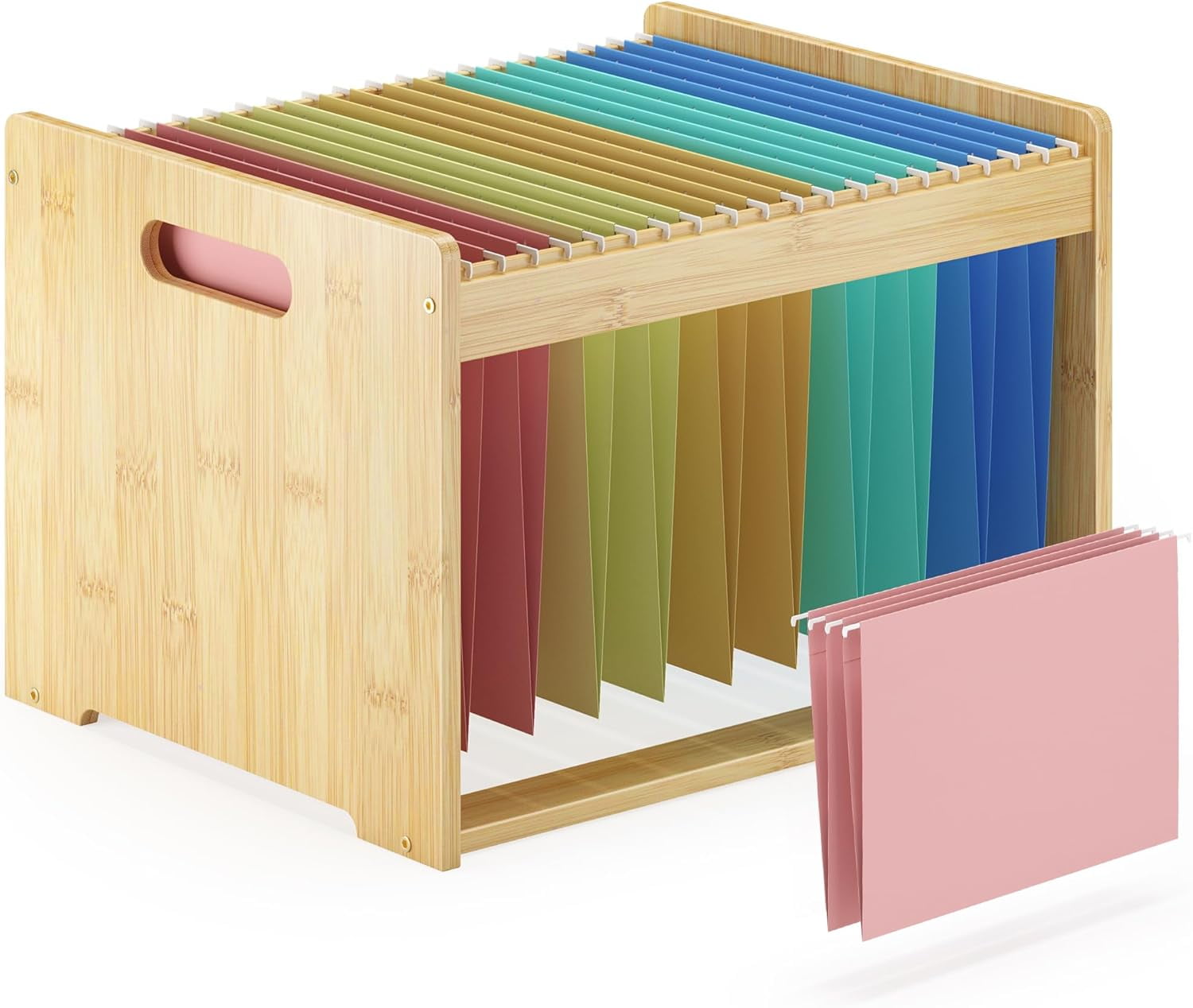 Hanging File Organizer Box for Letter Size, Bamboo File Folder ...