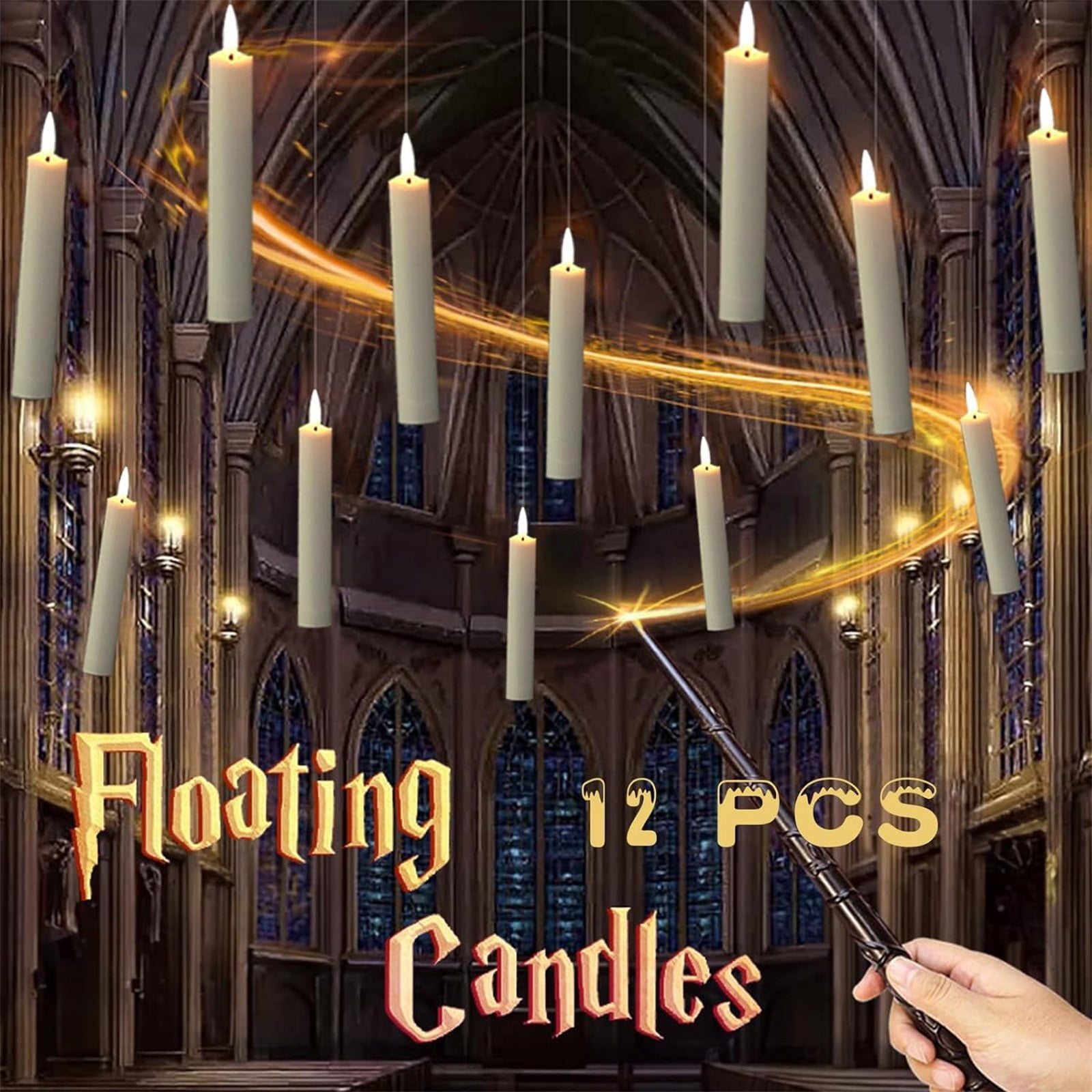Hanging Floating Candles with Wand Remote, Hanging Up Magic Floating Taper Candles Flickering ...