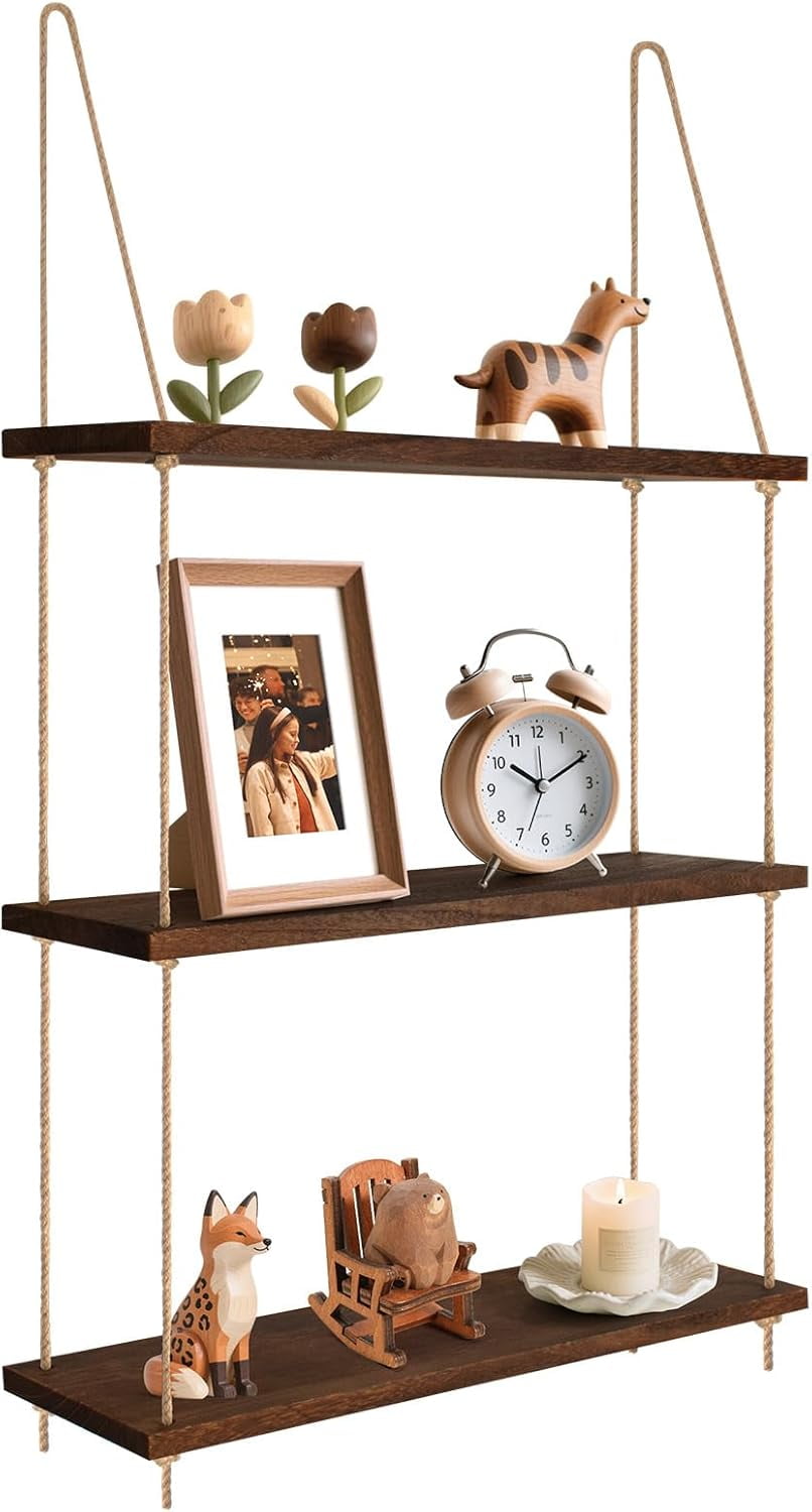 Hanging Floating Shelves for Wall,3 Tier Rustic Wood Wall Shelves for ...