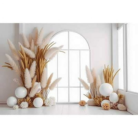 Hanging Flower Arch Background Boho Room Window Door Drapes Backdrop ...
