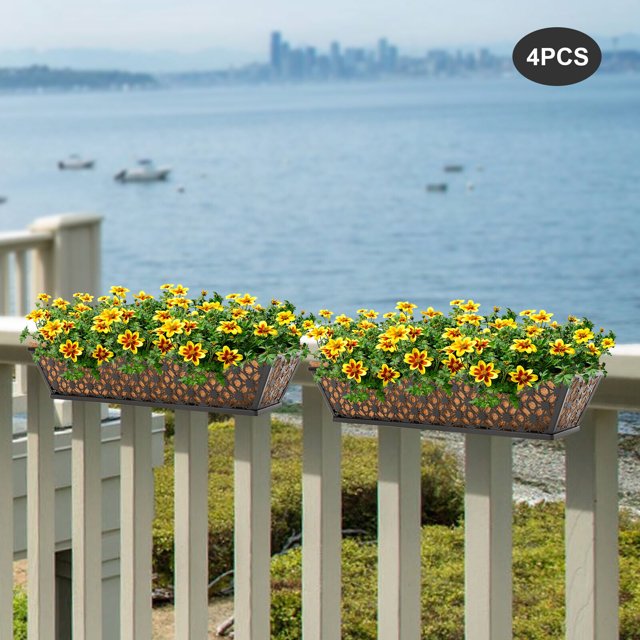 Hanging Flower Planter Window Basket Deck Railing Planter Boxes 4PCS ...