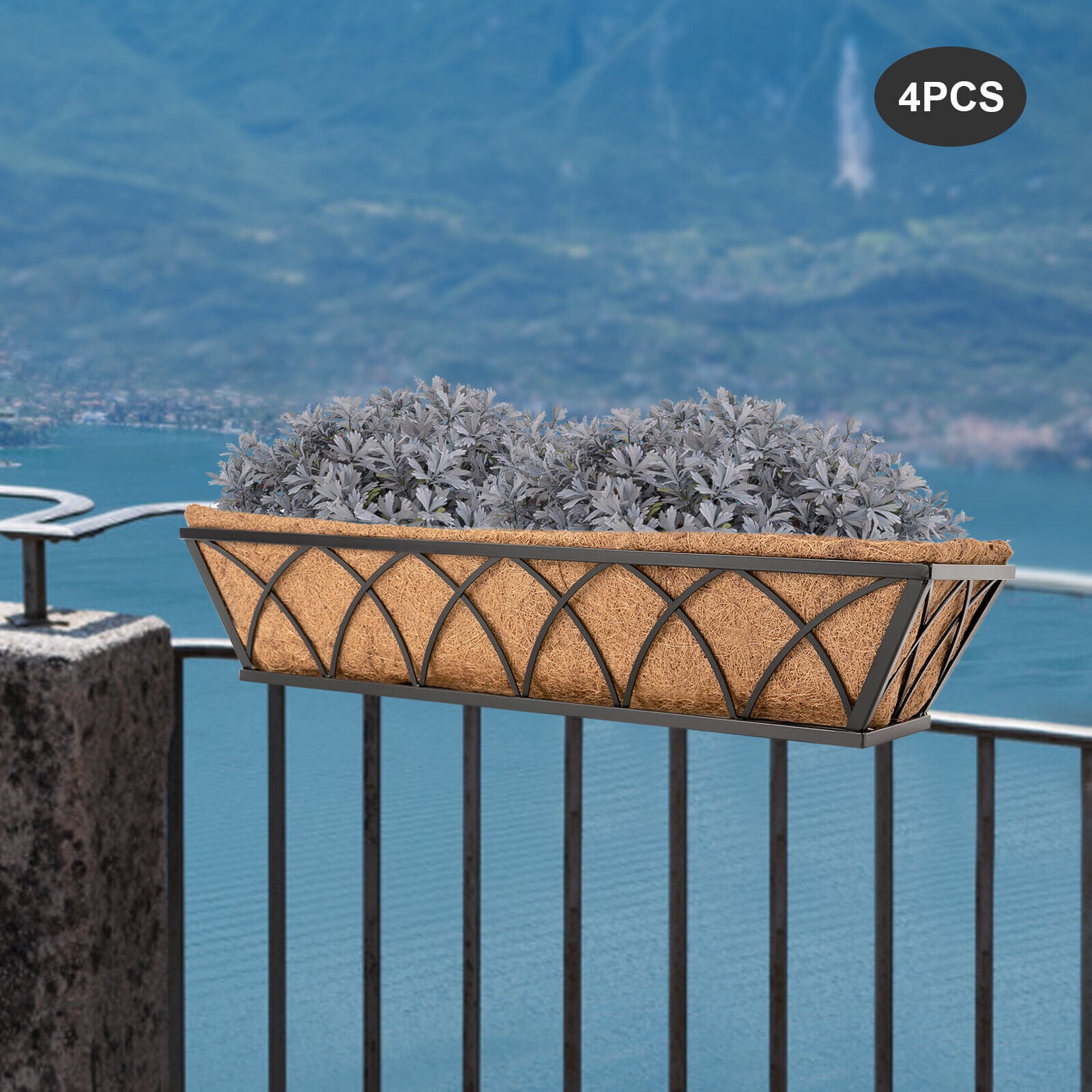 Hanging Flower Planter Window Basket Deck Railing Planter Boxes 4PCS Flower Boxes for Deck ...