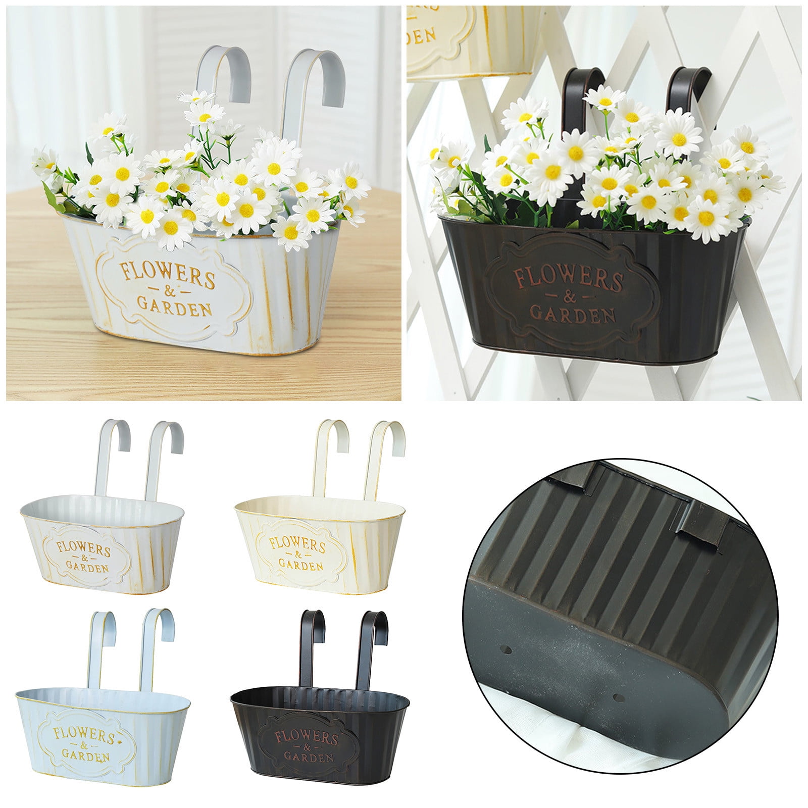 Hanging Flower Pots, Metal Hanging Flower Pots for Fence, Gardening ...