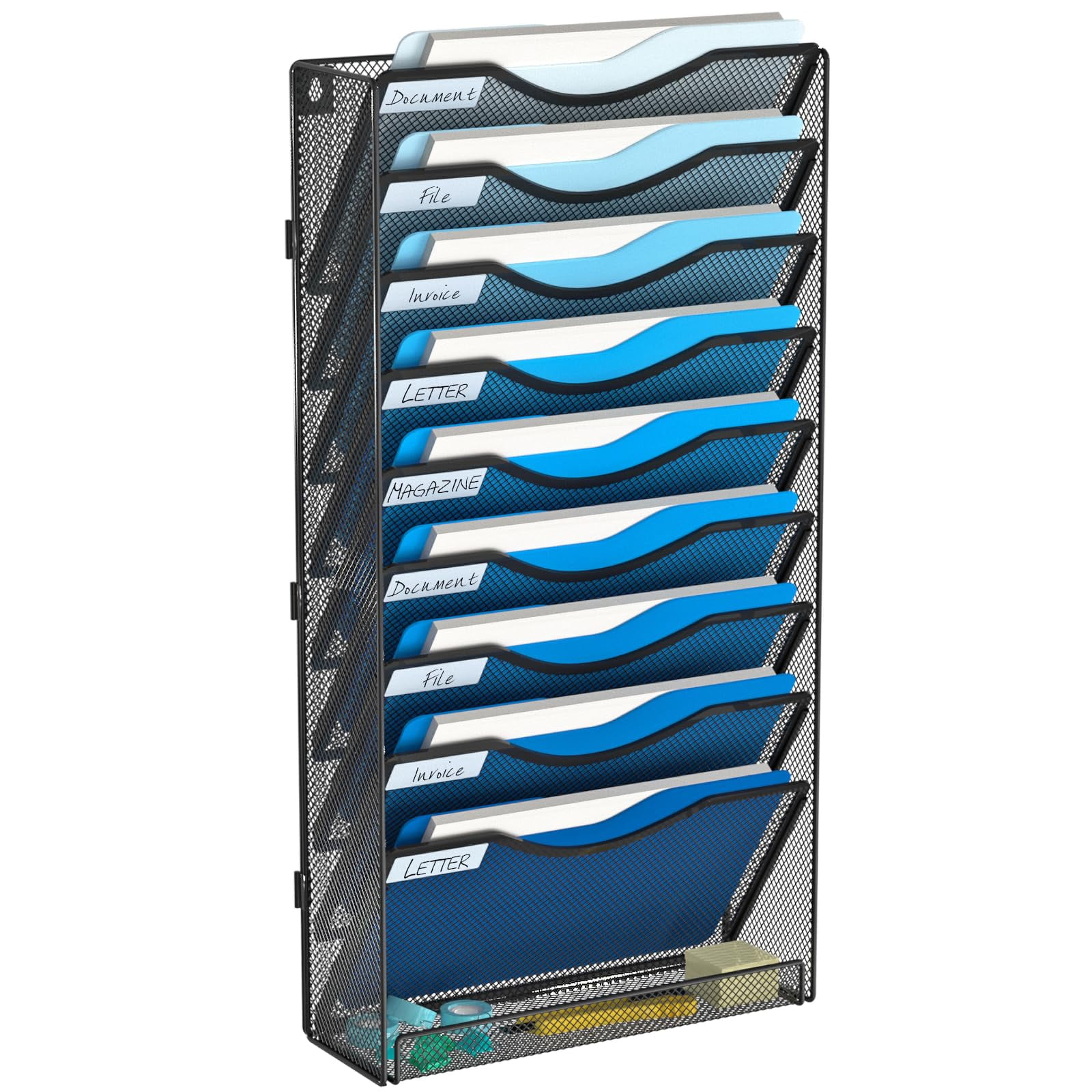 Hanging Folder Organizer Mesh 6 Tier, Wall File Organizer Hanging Paper ...