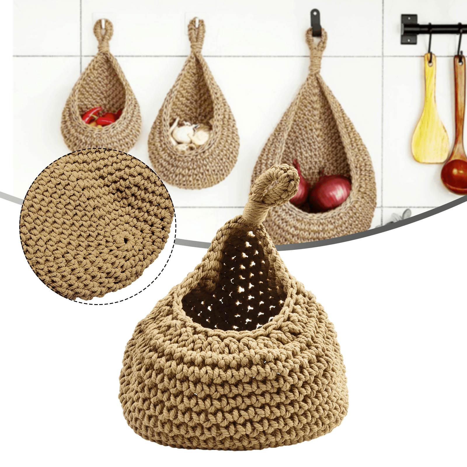 Hanging Fruit Baskets for Kitchen, 3 Pack Wall Hanging Fruit Baskets ...