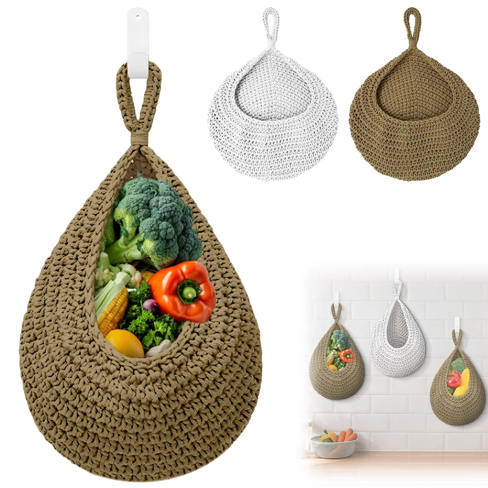 Hanging Fruit Baskets for Kitchen,Boho Cotton Rope Handwoven Vegetable ...