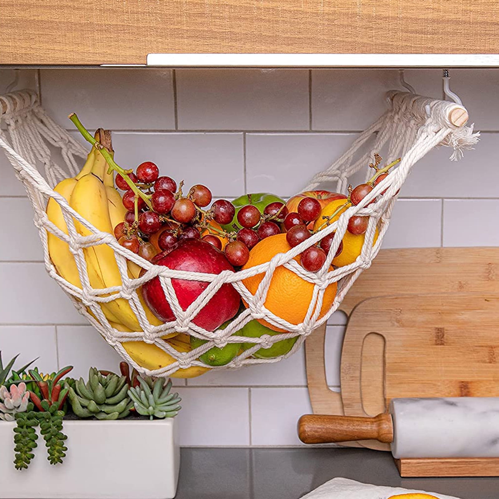 Hanging Fruit Hammock Woven Vegetable Hanging Basket Fruit Hammock ...