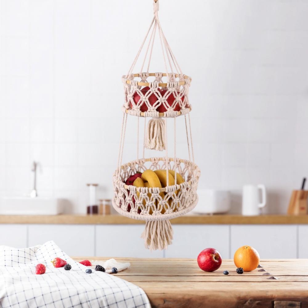 Hanging Fruit Storage Basket-Boho 1/2/ 4-Tier Hanger Basket. Handmade ...