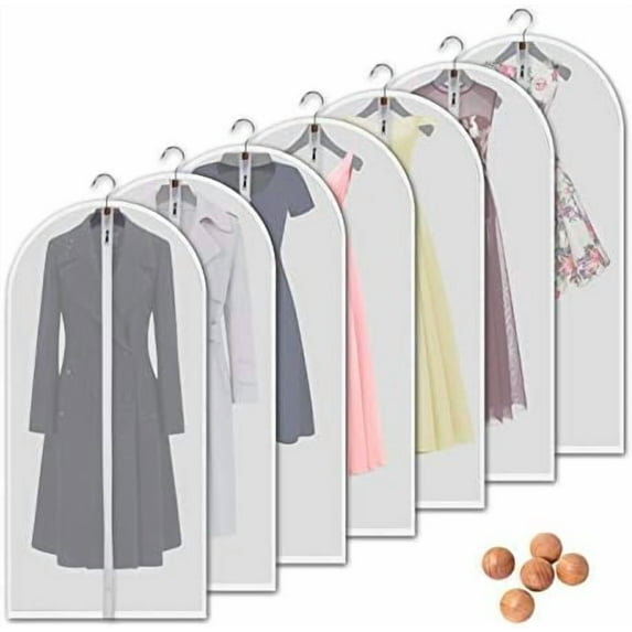 Hanging Garment Bags 7 Piece Set - 60 Inch Translucent Dust Proof ...