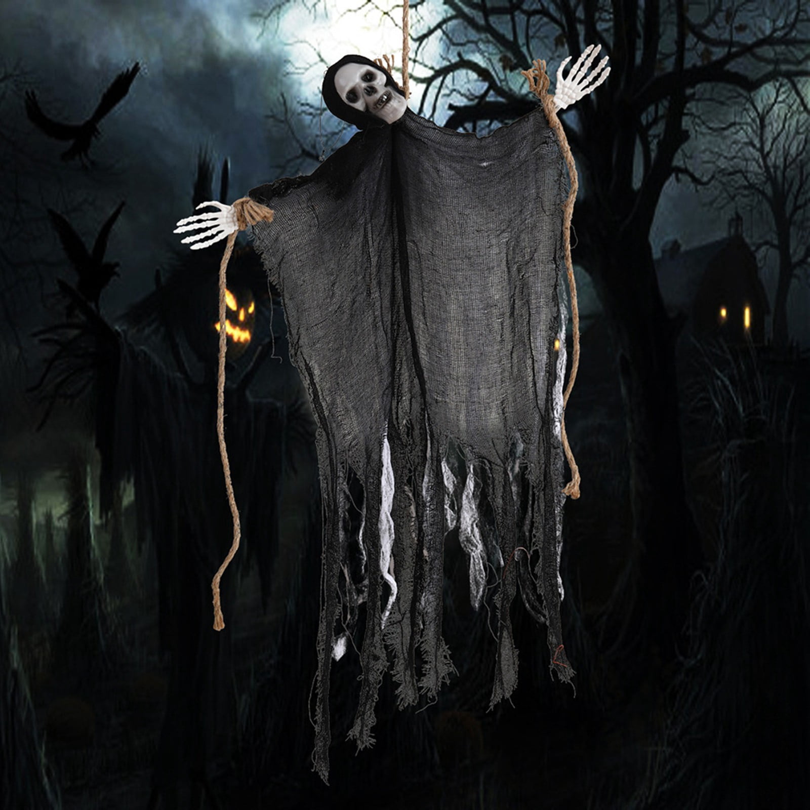 Hanging Ghost Halloween Decoration, 30 in Creepy Cloth Skull Head Grim ...