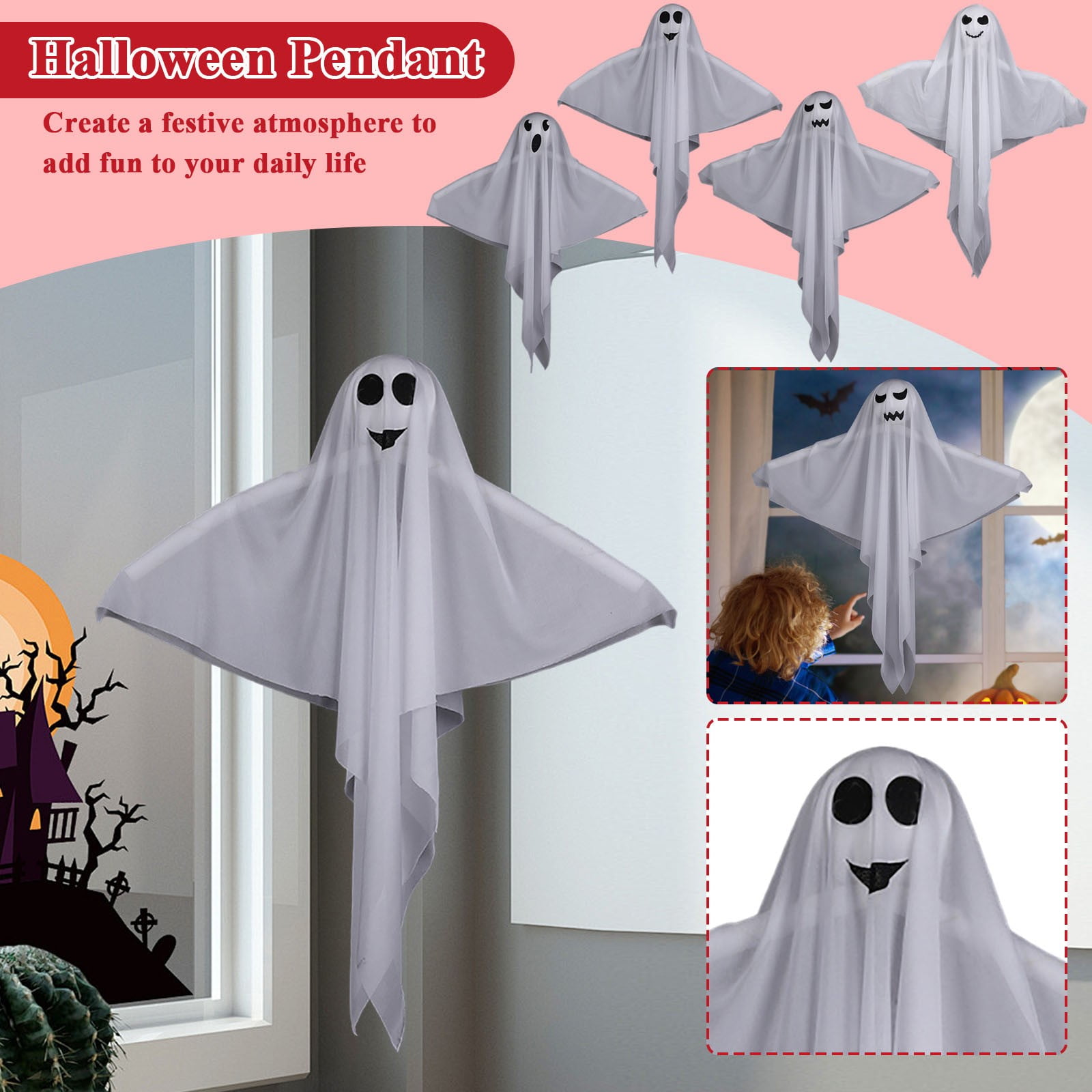 Hanging Ghost Halloween Decoration - LED Glowing Ghost Decor for ...