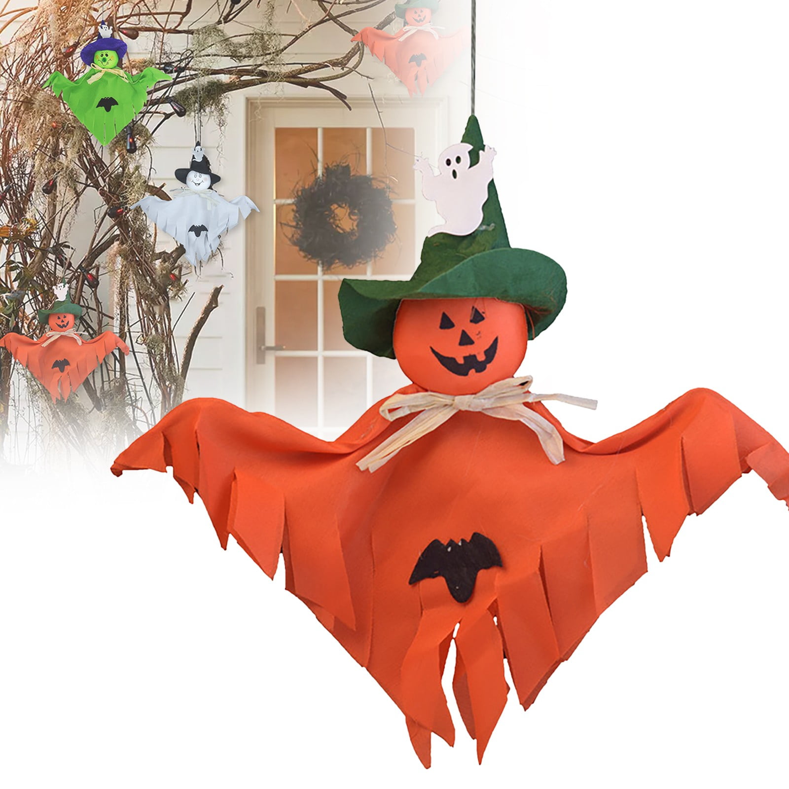 Hanging Ghosts Halloween Decor, 13.8" Floating Ghost with Witch Hat ...