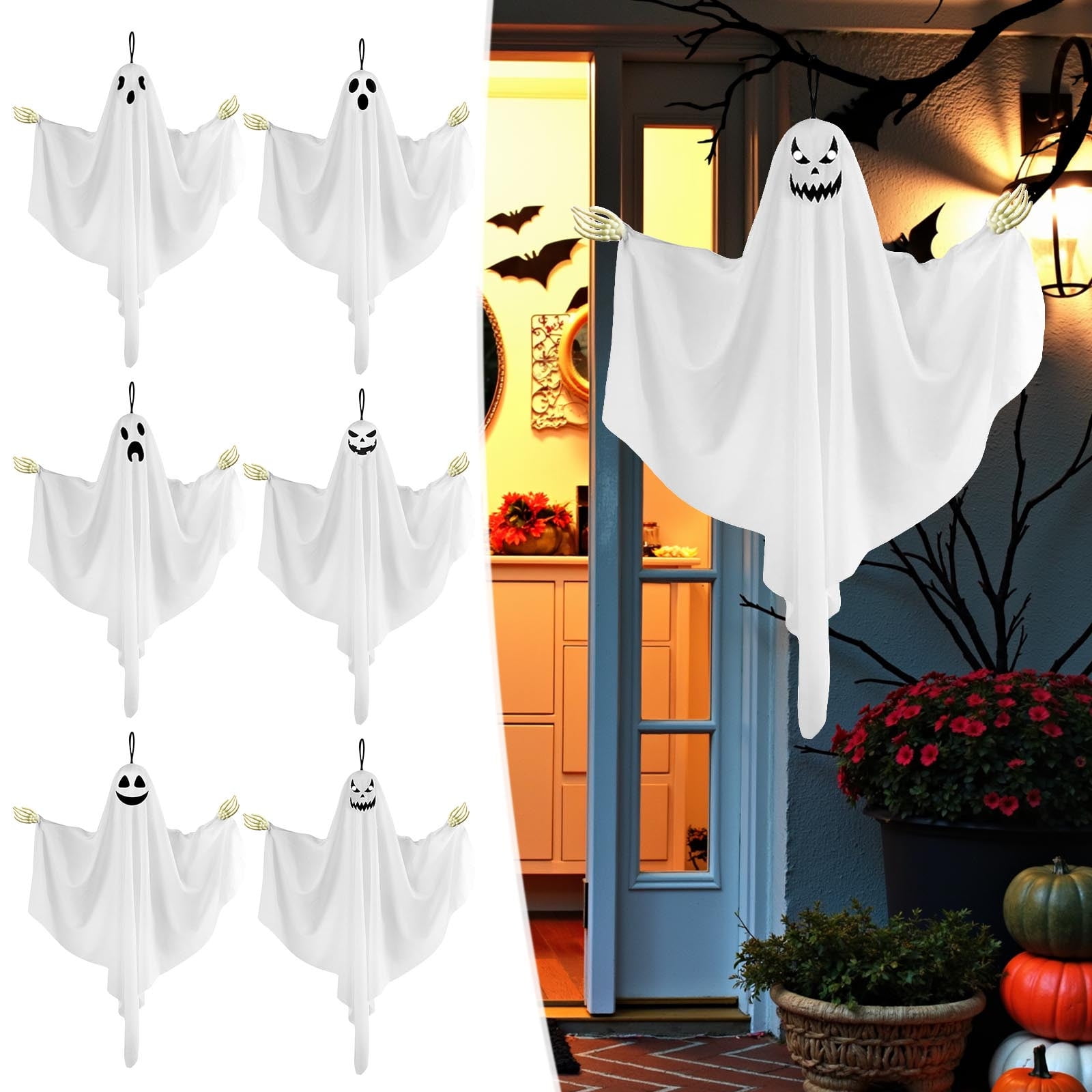 Hanging Ghosts Halloween Decorations with Skeleton Hands, Spooky ...