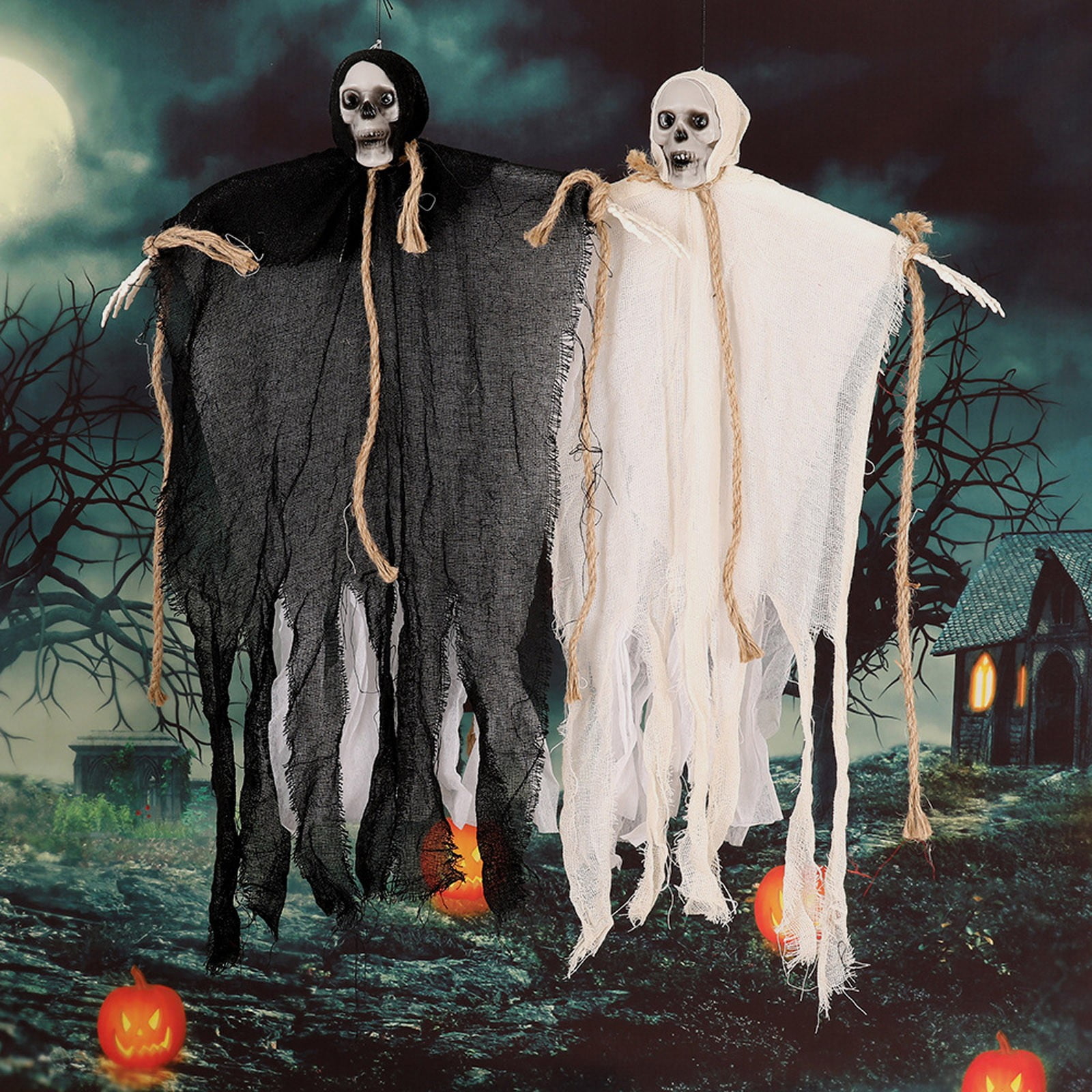 Hanging Ghosts,Halloween Rope Hanging Ghost Decoration,Skull Head Cloth ...