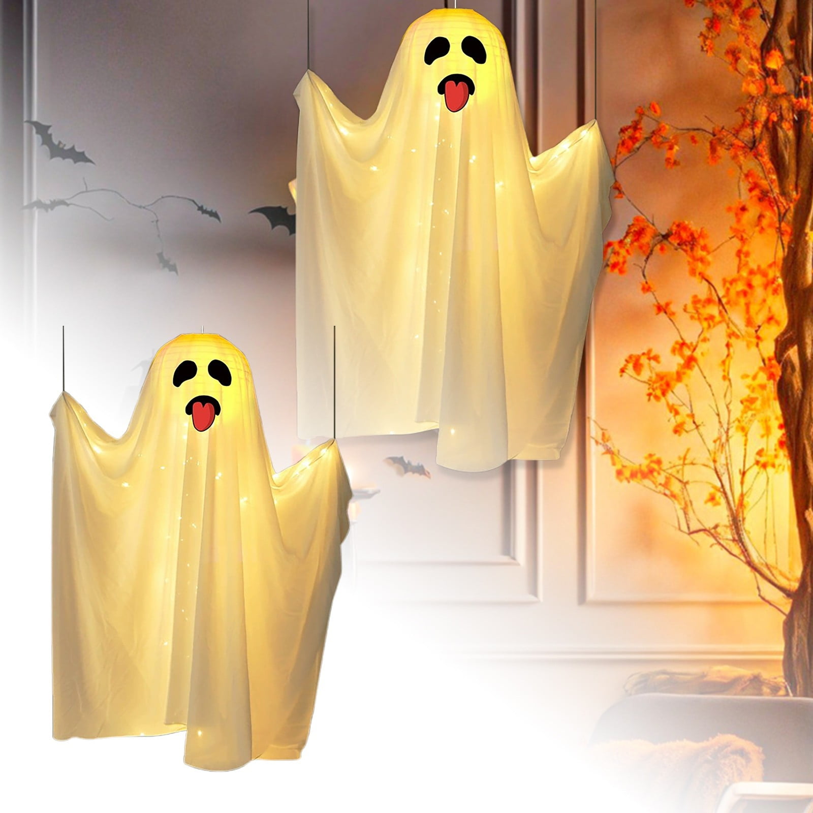 Hanging Ghosts Light Up Kit Decor Halloween Decorations Warm LED Ghost ...