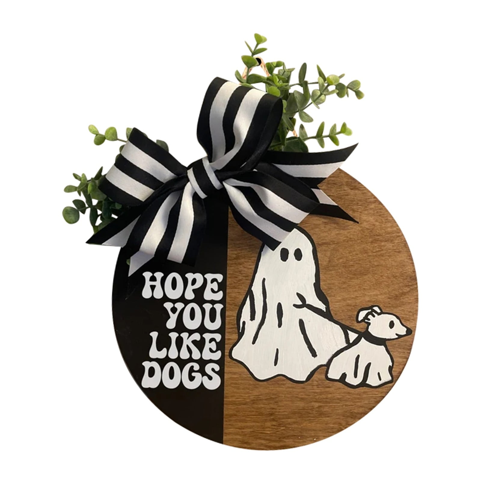 Hanging Ghosts Wooden Sign - Ghost Walking Dog Halloween Decor for ...