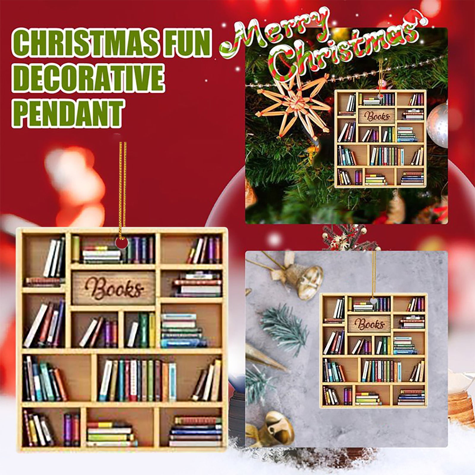 Hanging Glass Stained Sheets Book Lovers Shaped Bookshelf Pendant Acrylic Ornament For