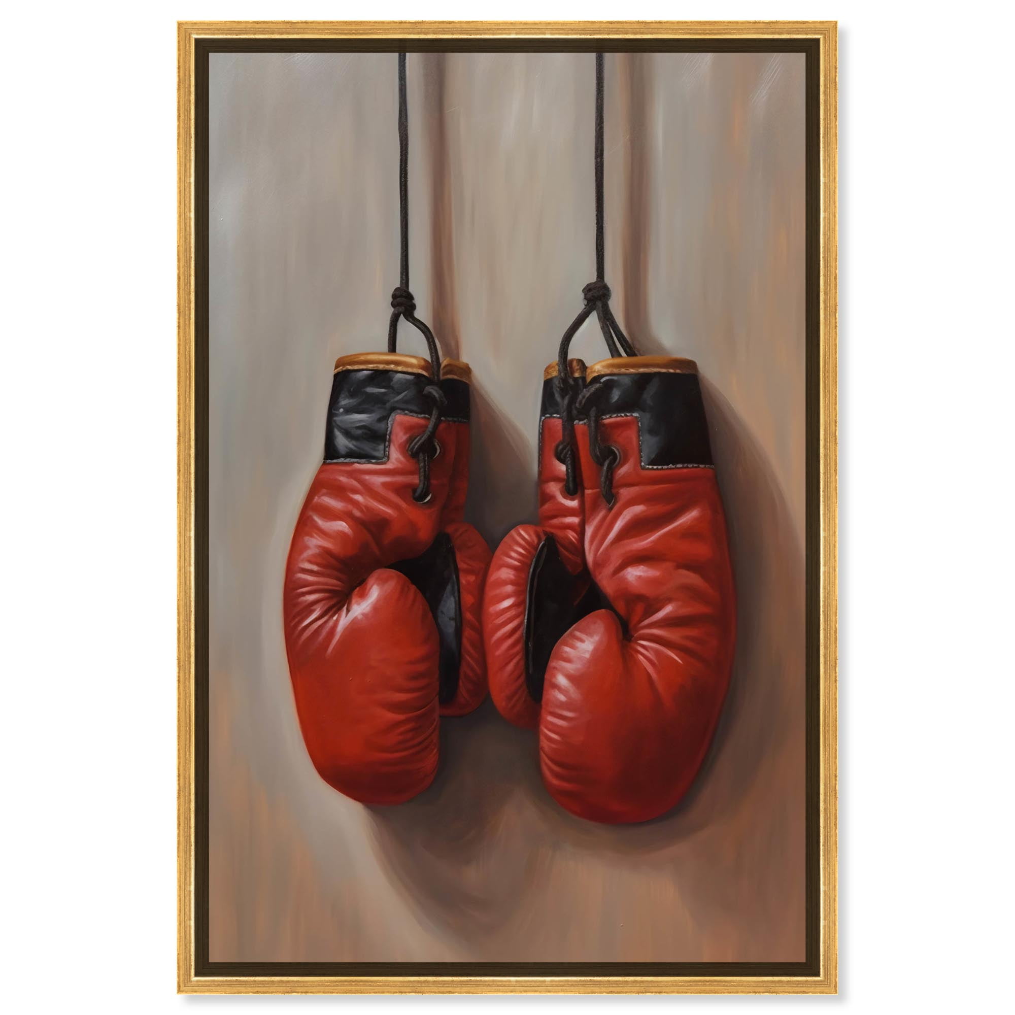 Hanging Gloves Tan Canvas Boxing Poster Art by Art Remedy, Gold Frame ...