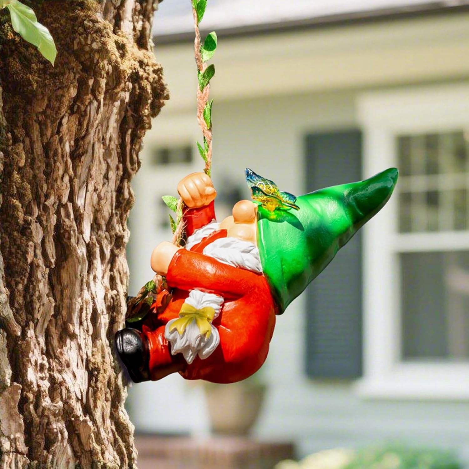 Hanging Gnome Garden Statue Climbing Garden Gnomes Lady with Butterfly ...