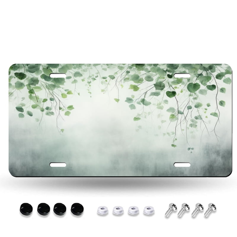 Hanging Green Heart - Shaped Leaves on a Misty Background License Plate ...