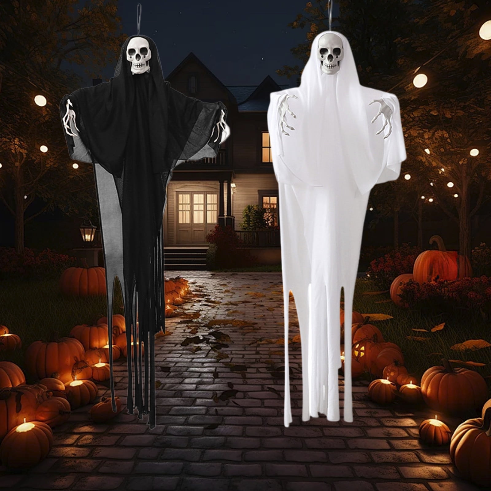 Hanging Halloween Skeleton Ghosts Decorations Set of 2 - 100cm Long ...