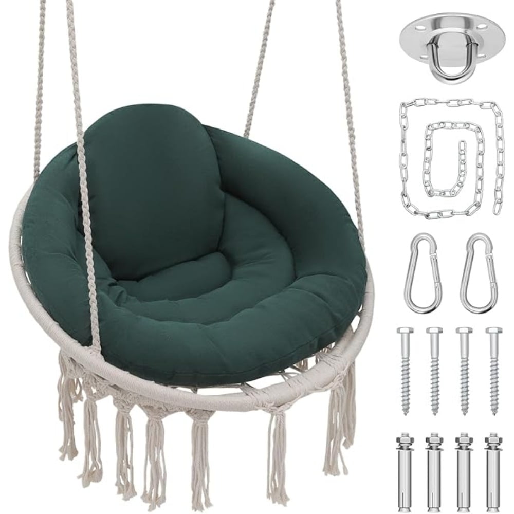 Hanging Hammock Chair - Cozy Cushion, 350 Lbs Capacity, Macrame Swing ...