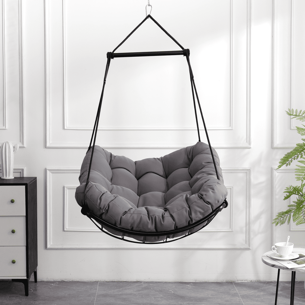 Hanging Hammock Chair with Oversized Cushion & Sturdy Steel Bar, Indoor ...