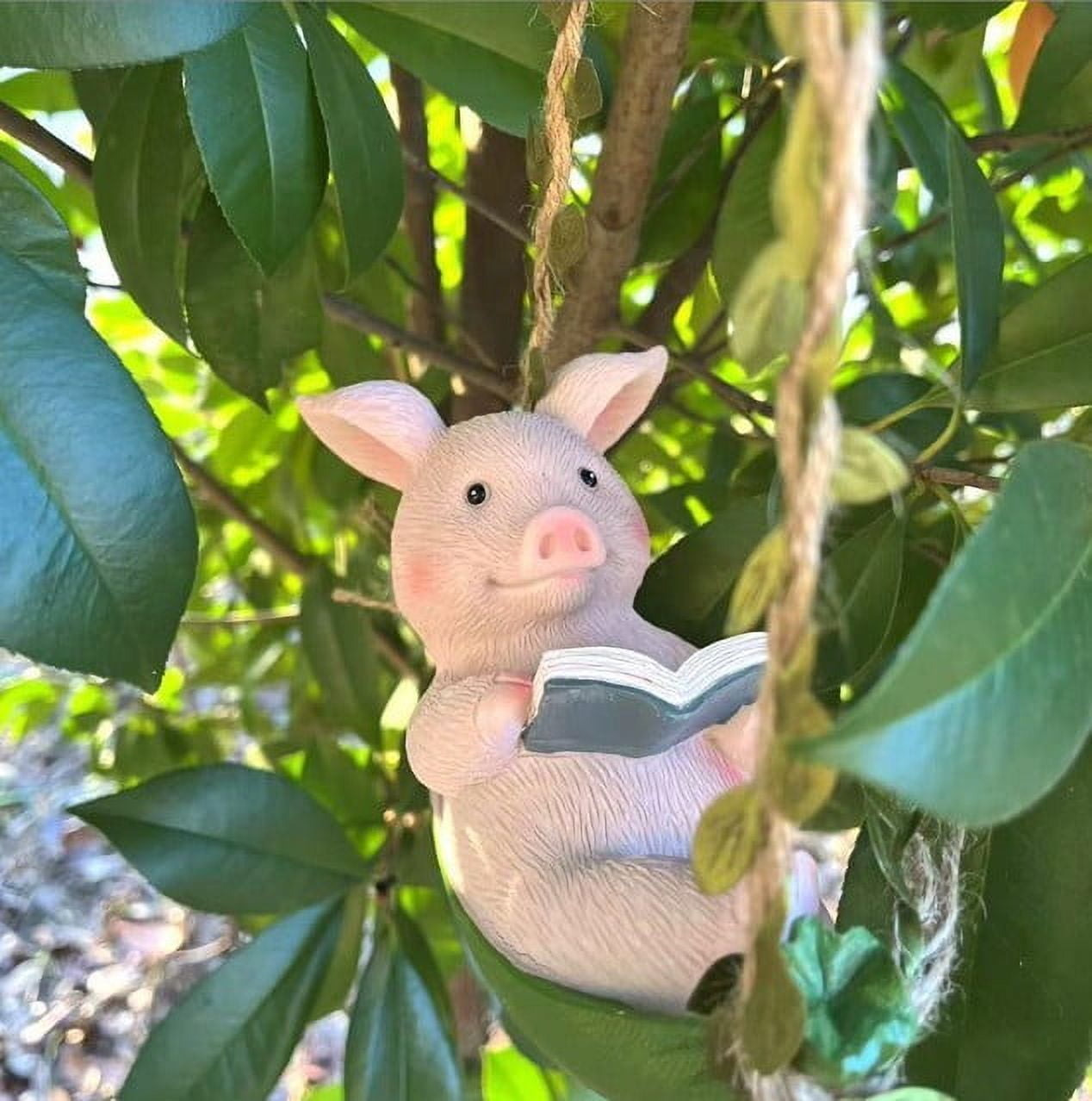 Hanging Hammock Swing Pig Figurine Statues for Garden Decor, Sleeping ...