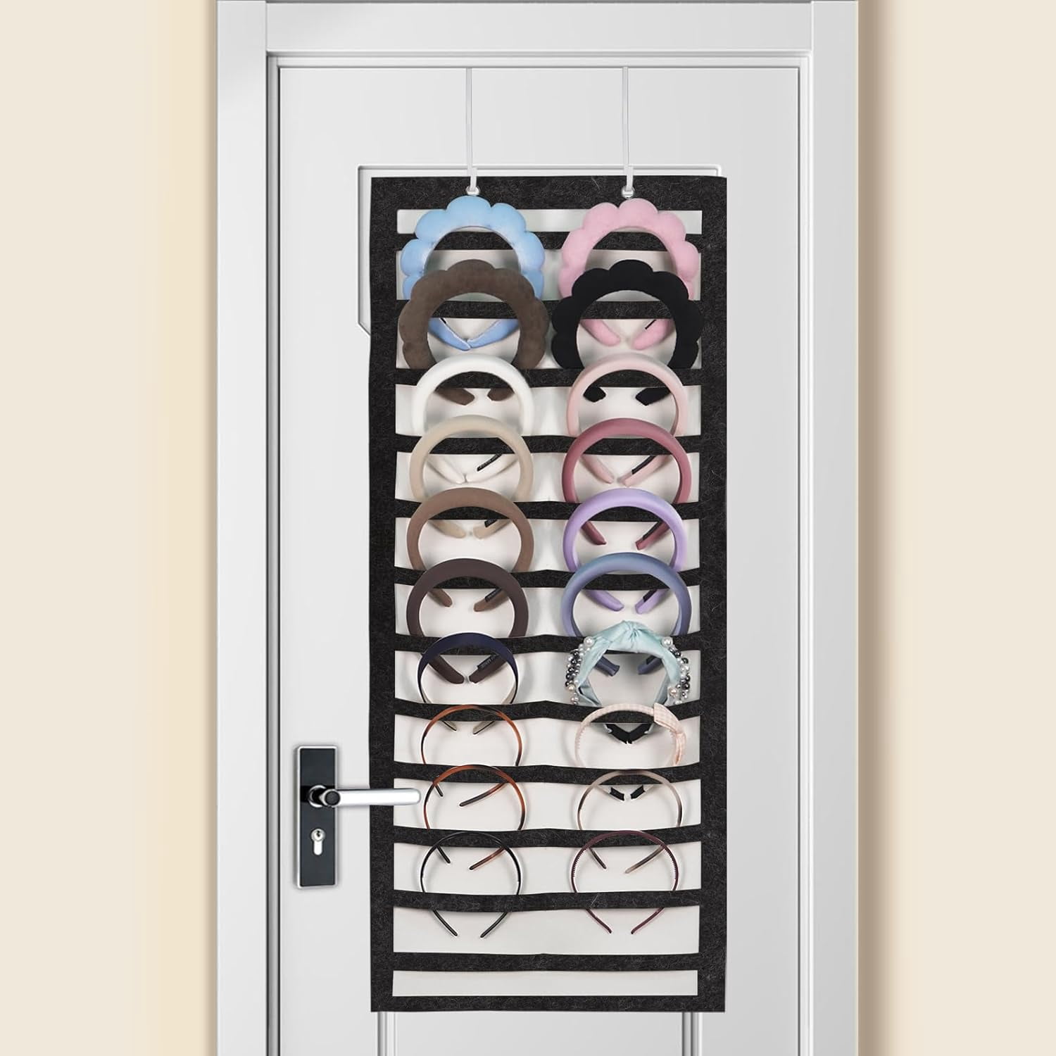 Hanging Headband Holder for Over the Door and Closet, 24 Slots Felt ...