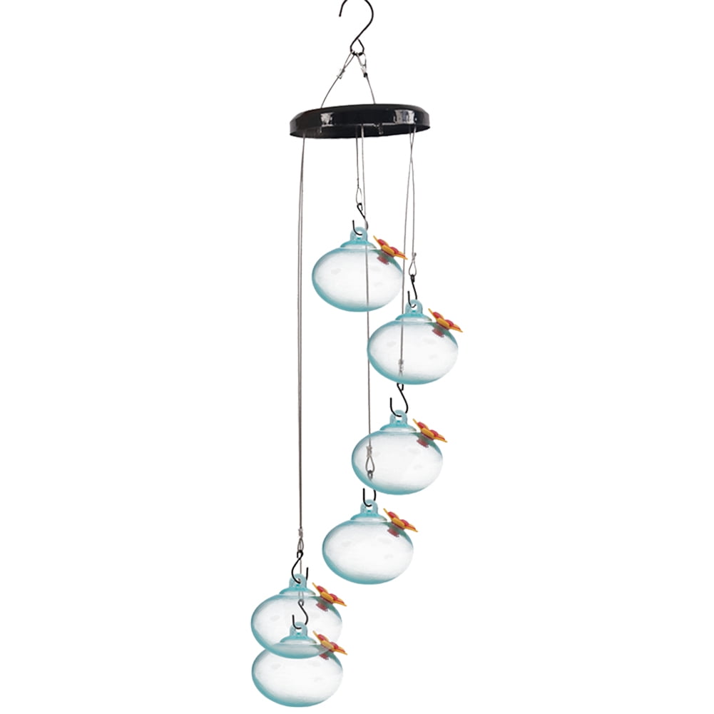 Hanging Humming Bird Feeder with 6 Feeder Balls Colorful Wind Chimes ...