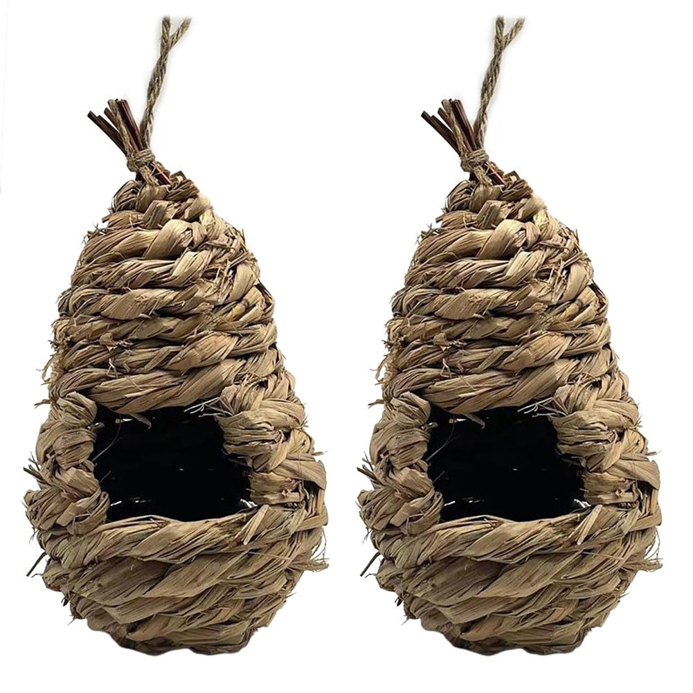 Hanging Hummingbird birds House Hand-woven Straw Birdhouses Garden Nest ...